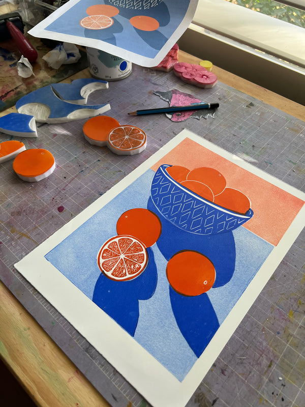 Moroccan Oranges - Original Linocut Print - Little Rowan Redhead