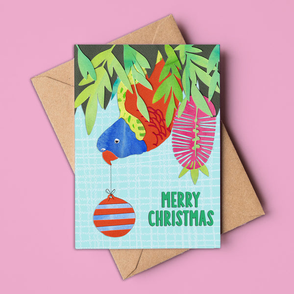 Merry Lorikeet - A6 Christmas Card Made in Australia - Little Rowan Redhead